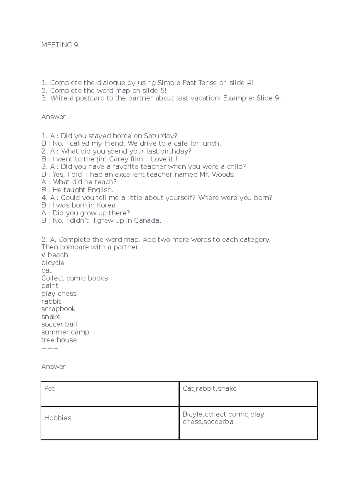Meeting 9 - bahasa inggris 1 - MEETING 9 Complete the dialogue by using ...