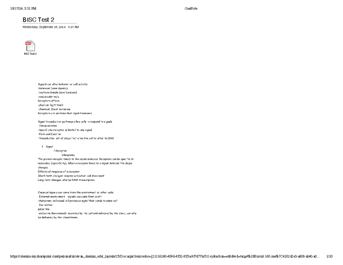 Bisc test 2 - exam notes - BISC Test 2 Wednesday, September 25, 2024 8: ...
