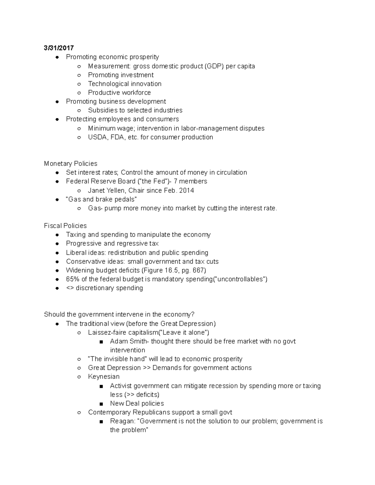 Exam 3 Notes - 3/31/ Promoting economic prosperity Measurement: gross ...