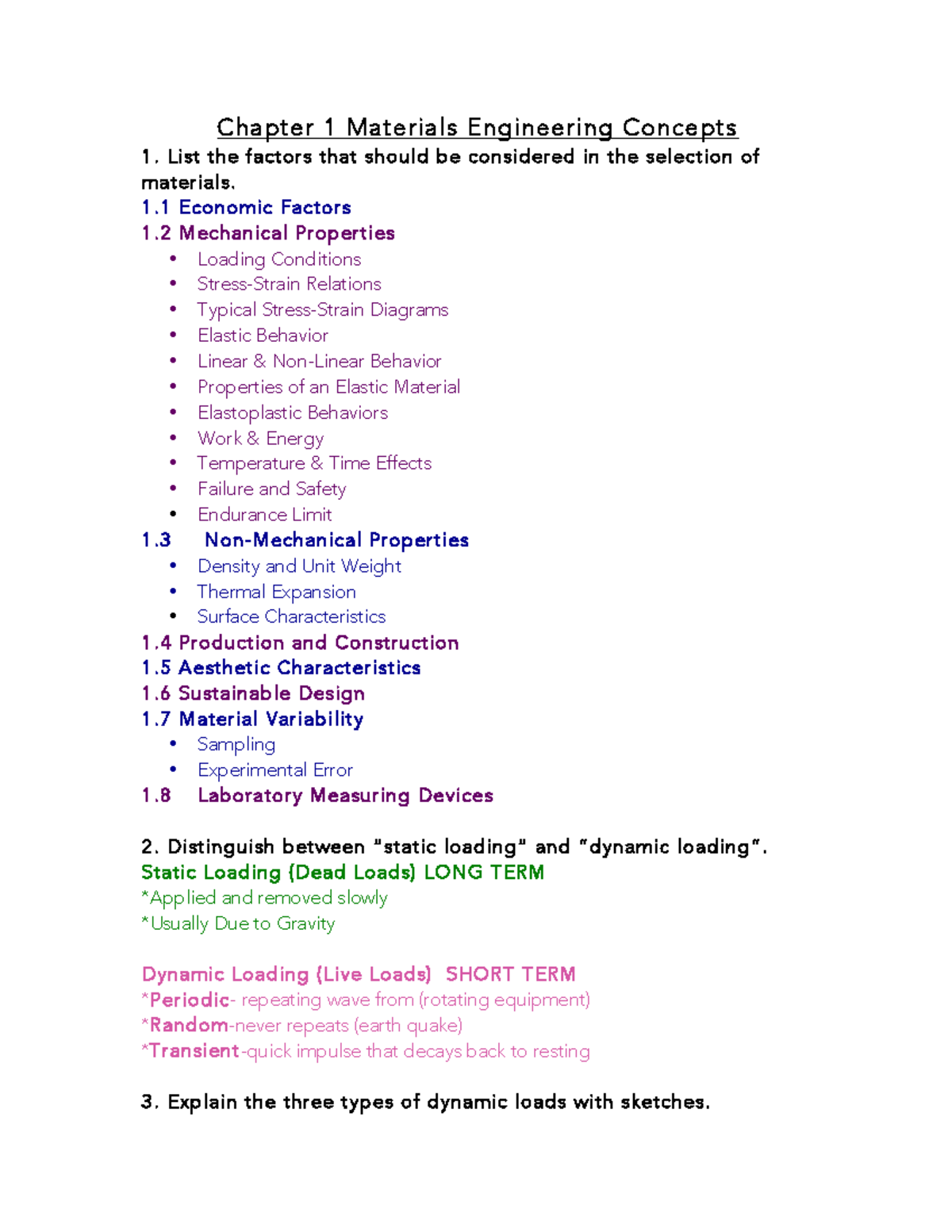 Materials-Engineering-Concepts-2 - Chapter 1 Materials Engineering Concepts 1. List the factors ...