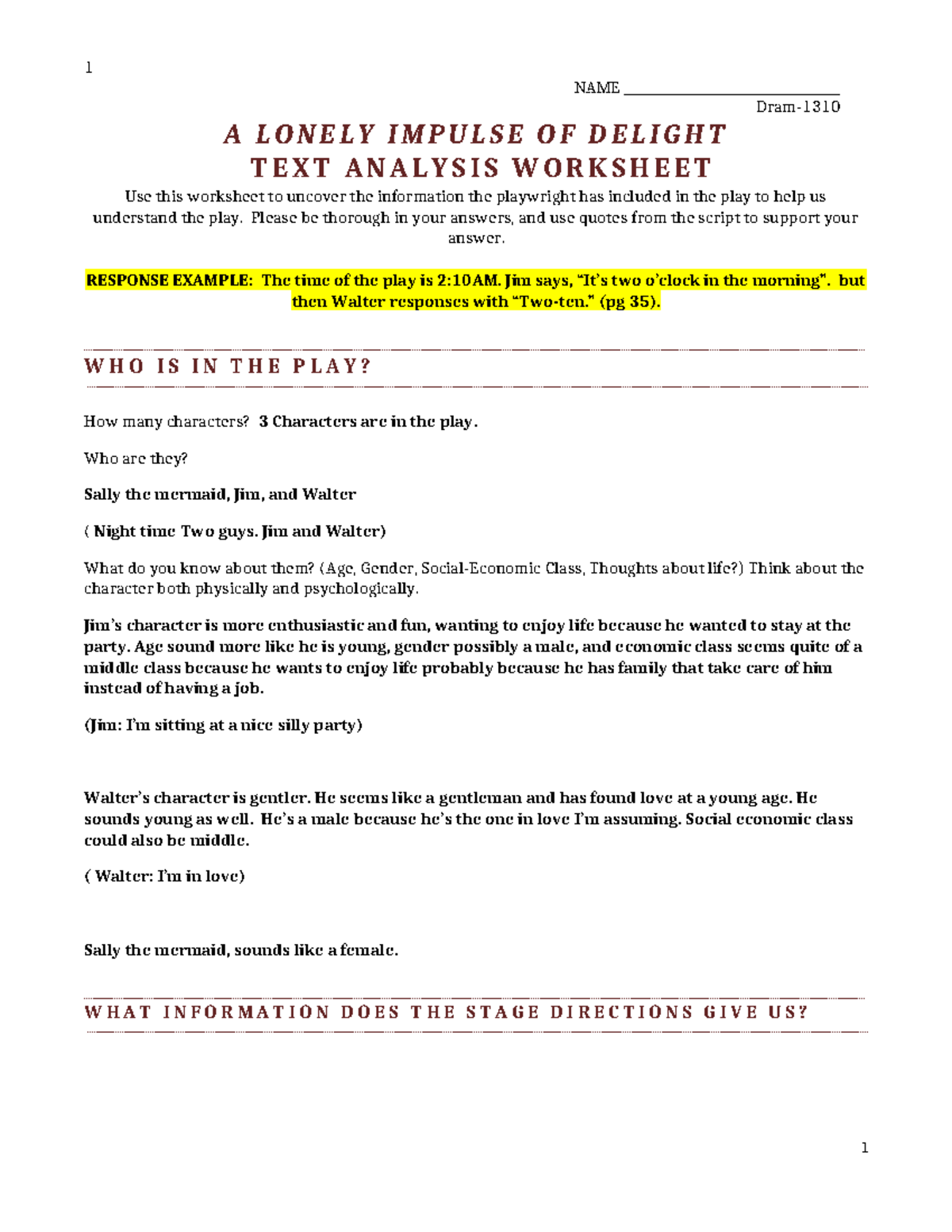 Final Text Analysis Worksheet Lonely Impulse of Delight SP24 - NAME ...