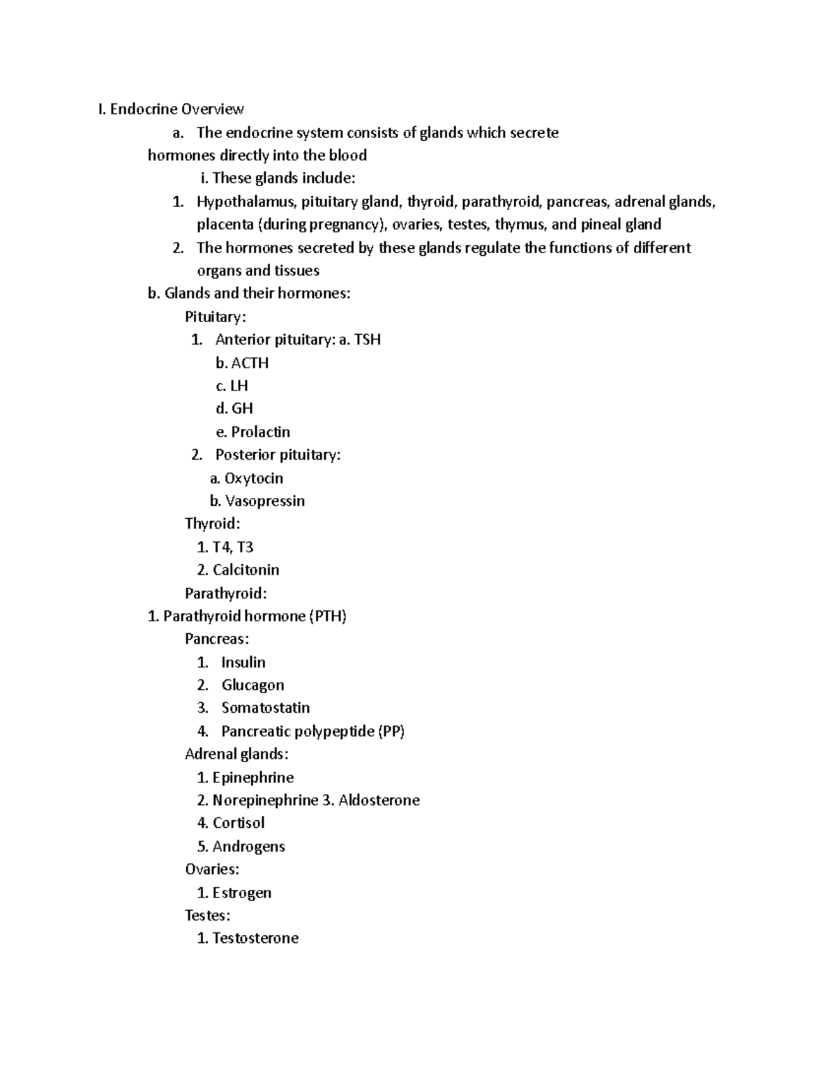 Endocrine System Study Guide - I. Endocrine Overview a. The endocrine ...