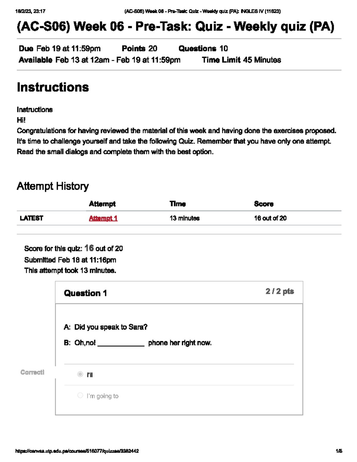 (AC-S06) Week 06 - Pre-Task Quiz - Weekly quiz (PA) - ingles IV - Studocu
