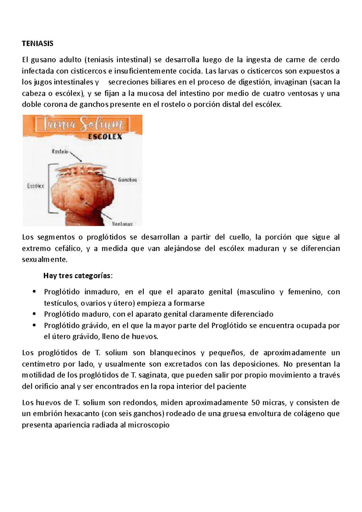 Teniasis - Taenia solium , donde Taenia significa “cinta” y solium se ...