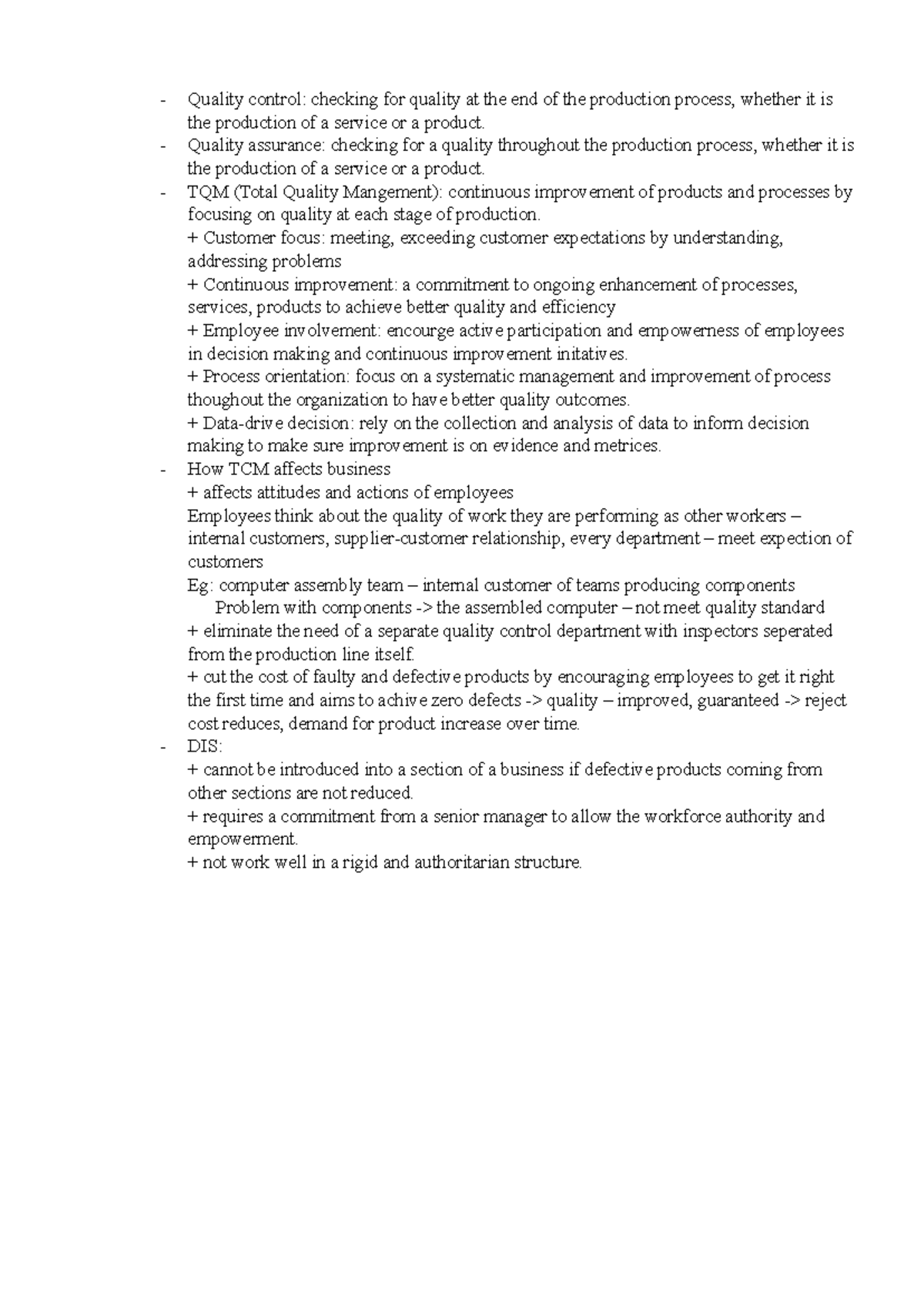 Unit 9 - UNIT 9 REVIEW - Quality control: checking for quality at the ...