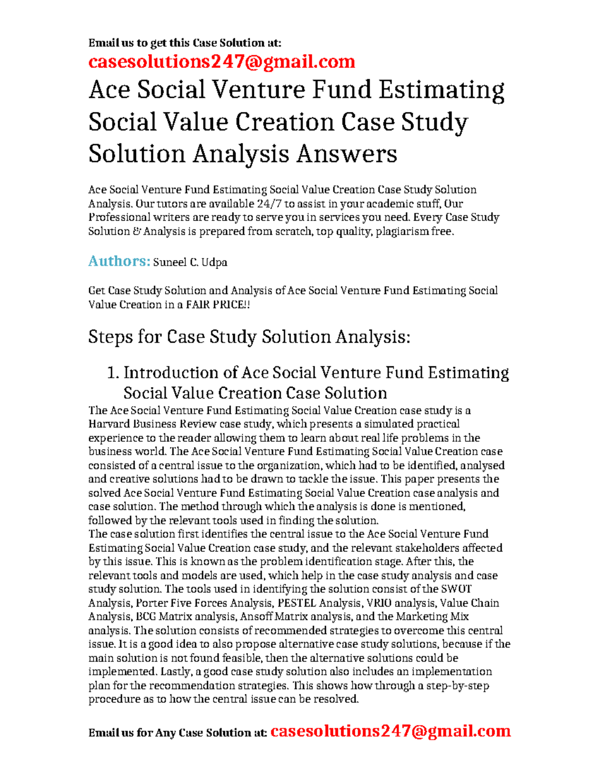 Solution Ace Social Venture Fund Estimating Social Value Creation - casesolutions247@gmail Ace ...