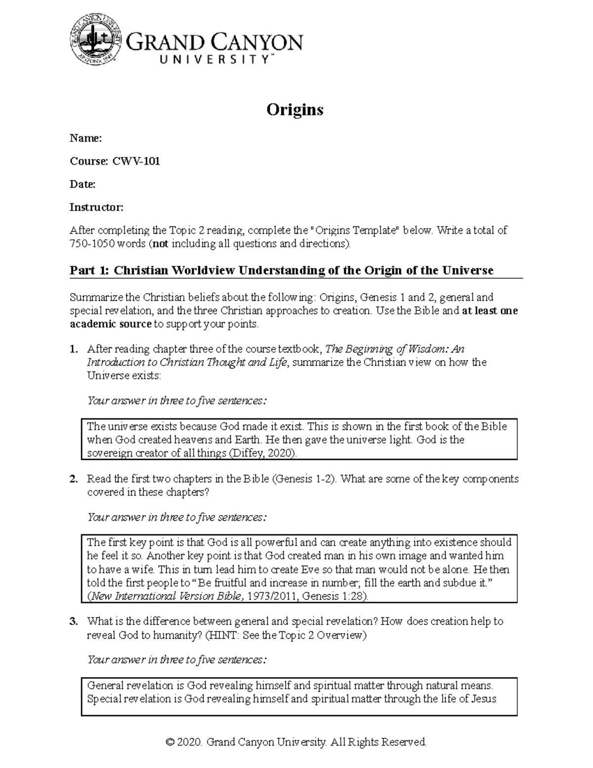 Origins - Hovater revision - Origins Name: Course: Date: Instructor ...