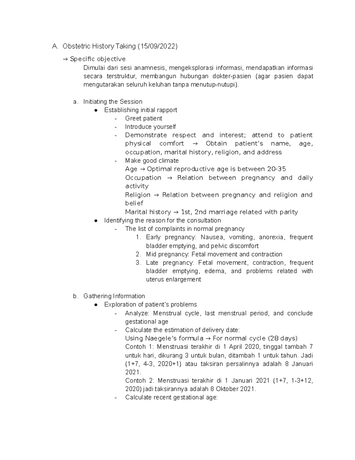 Rangkuman MSP - A. Obstetric History Taking (15/09/2022) → Specific ...