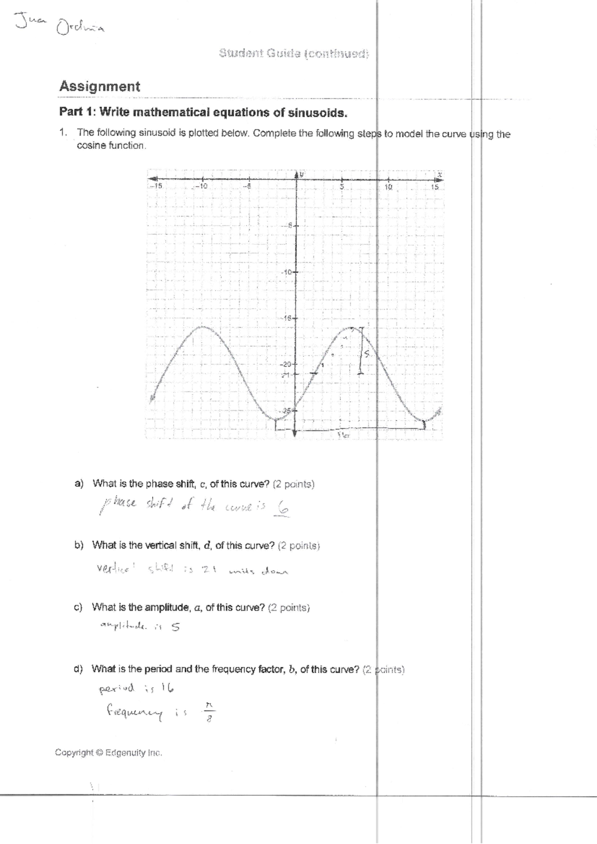 Sinusoids - Edgenuity - Jua Ordina Student Guide (continued) Assignment ...