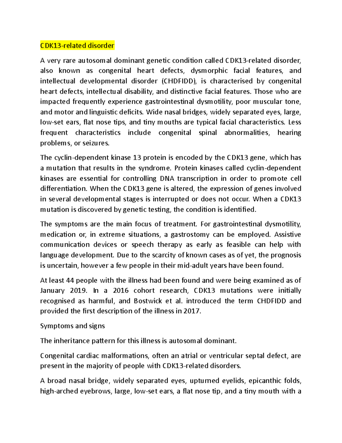 CDK13 related syndrome - CDK13-related disorder A very rare autosomal ...