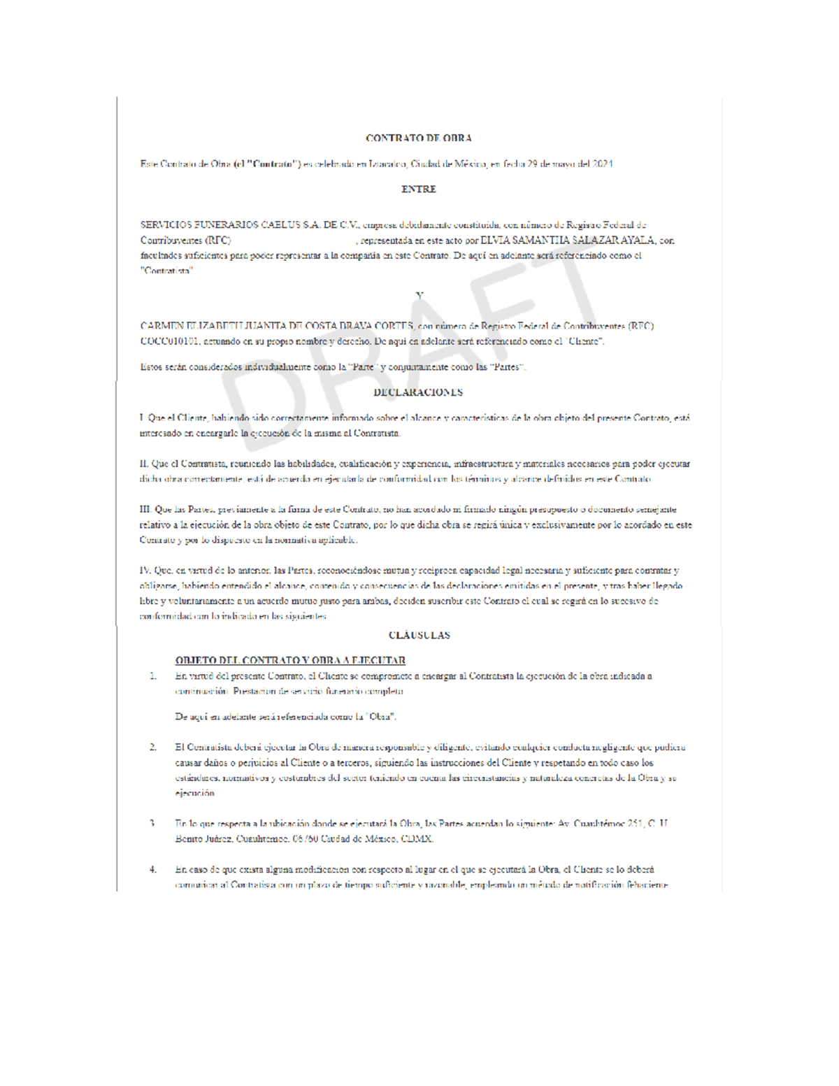 Contrato DE Servicio Funerario - Administración de Empresas - Studocu