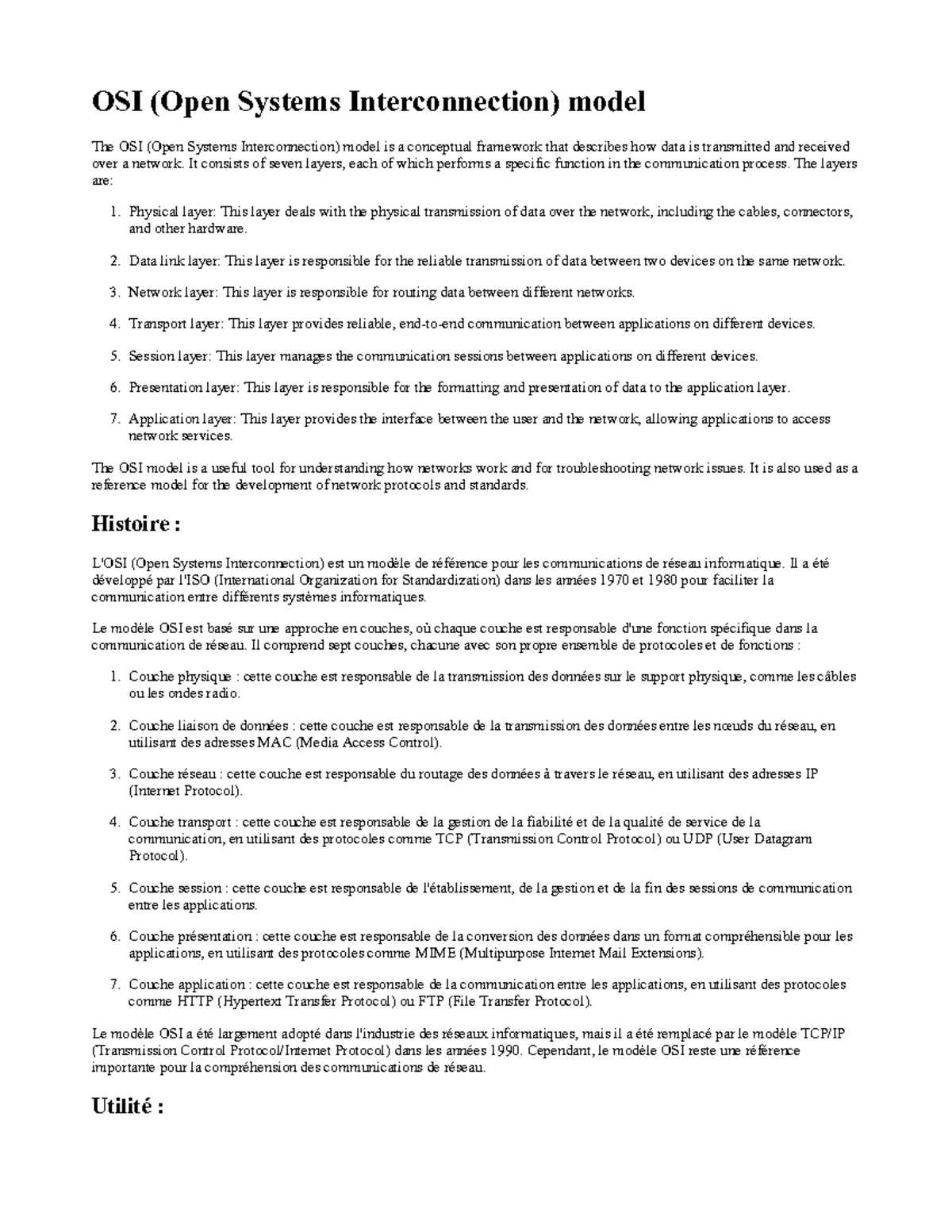 OSI (Open Systems Interconnection) model - It consists of seven layers ...