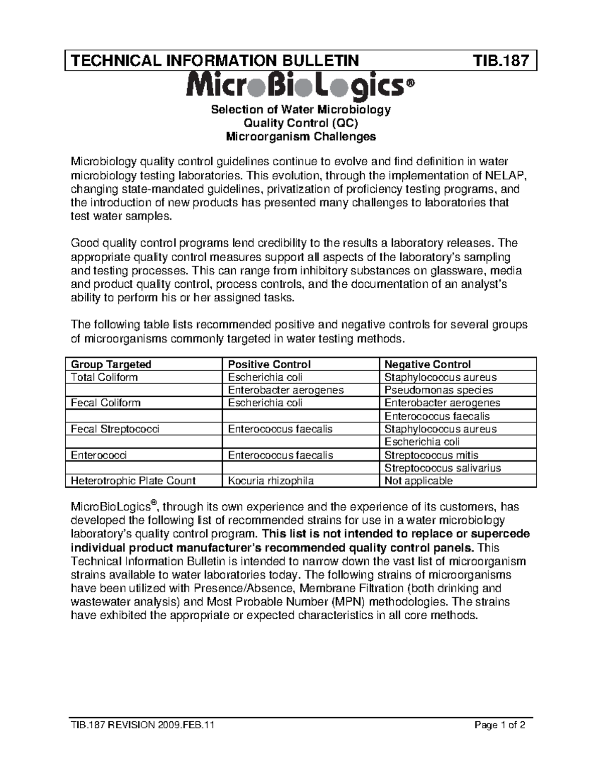 Water+Quality+Control - TECHNICAL INFORMATION BULLETIN TIB. TIB ...