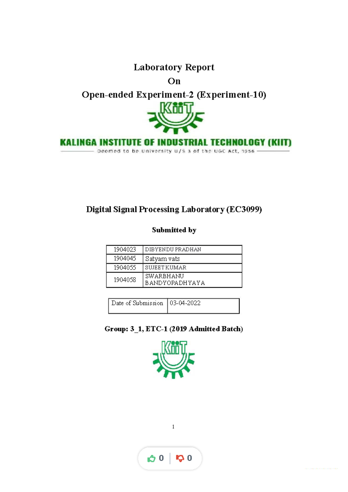 Open-ended-2-dsp-lab compress - 1 Date of Submission 03-04- Laboratory ...