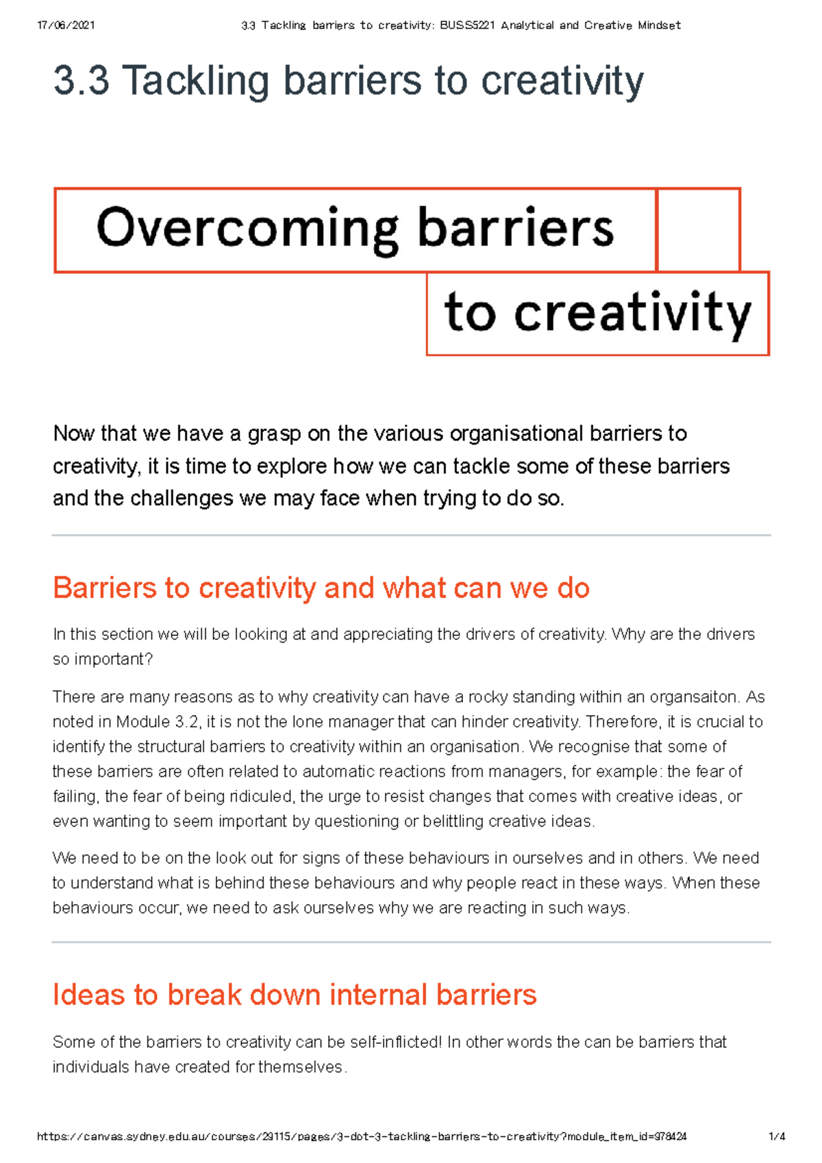 3.3 Tackling barriers to creativity BUSS5221 Analytical and Creative ...