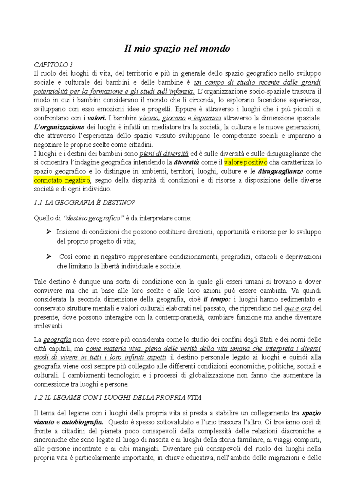 Il mio spazio nel mondo - riassunto completo del libro - Il mio spazio ...