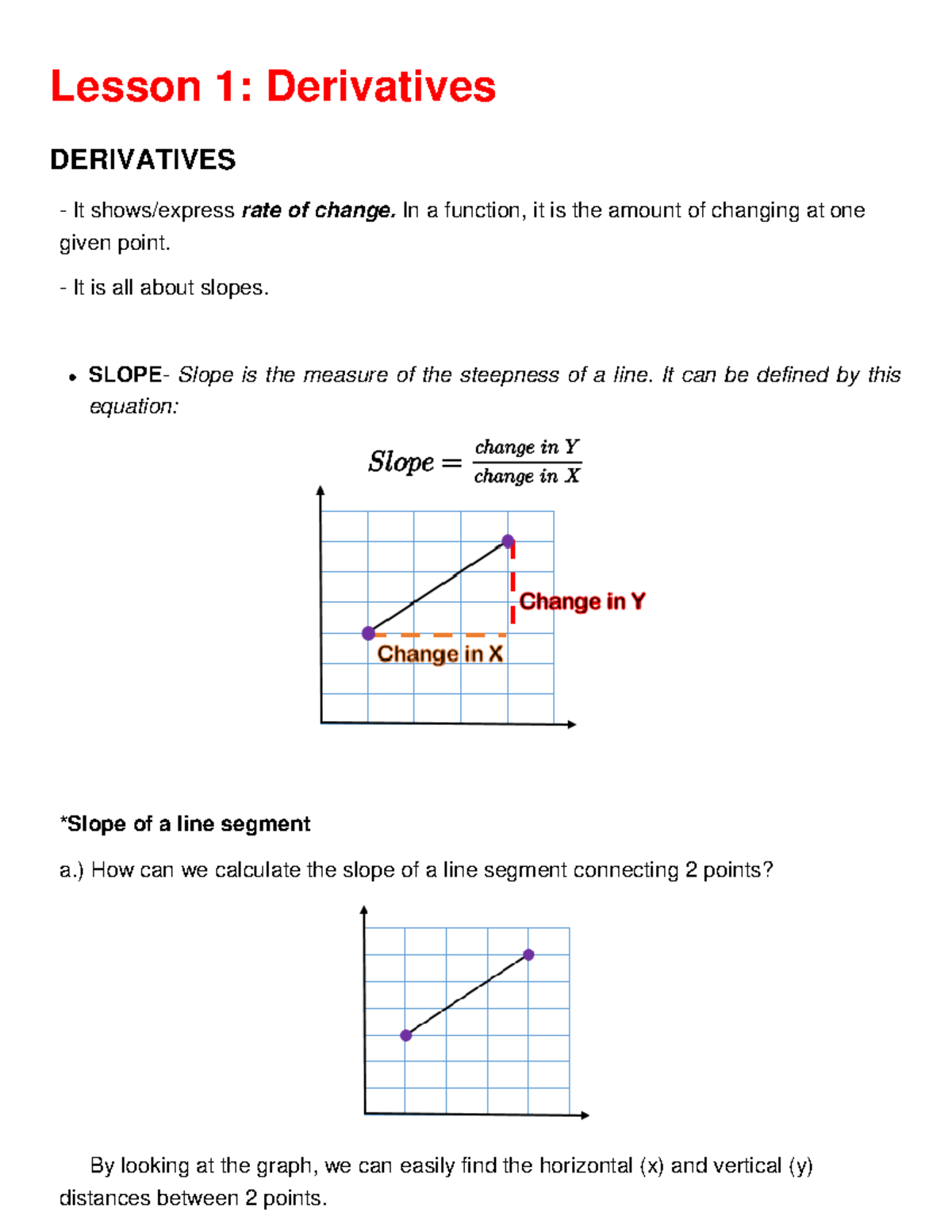 Math 012 Numerical Methods - Lesson 1: Derivatives DERIVATIVES It shows ...