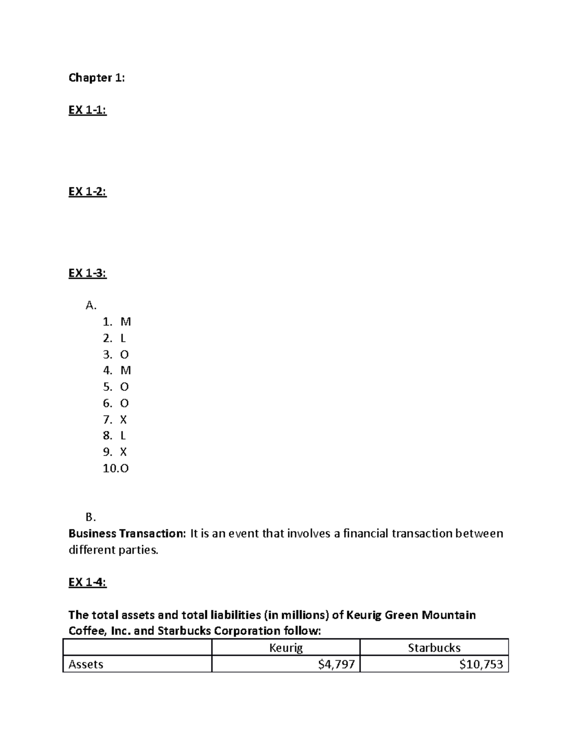 Module 1 - Business notes - Chapter 1: EX 1-1: EX 1-2: EX 1-3: A. 1. M ...