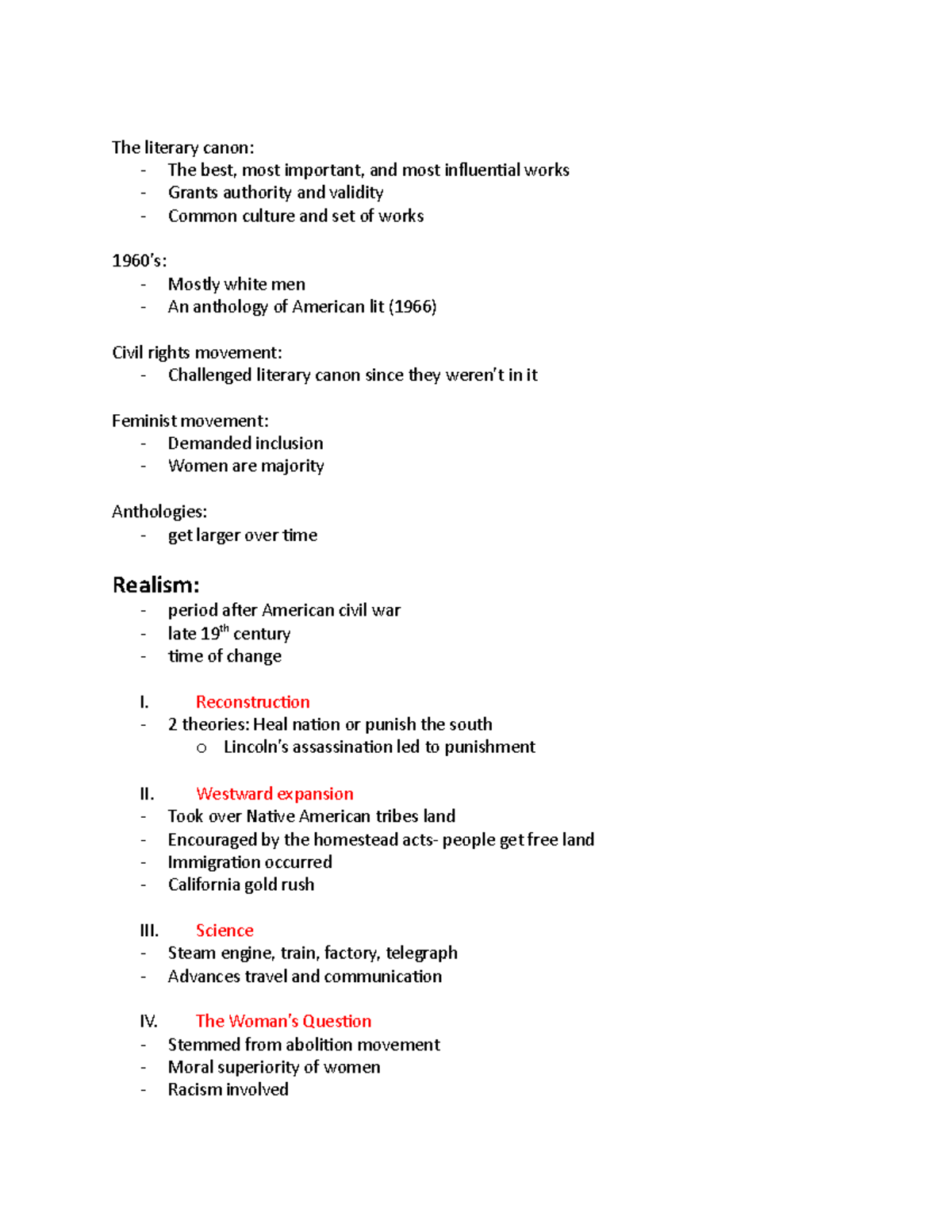 Realism note- American Lit - The literary canon: - The best, most ...