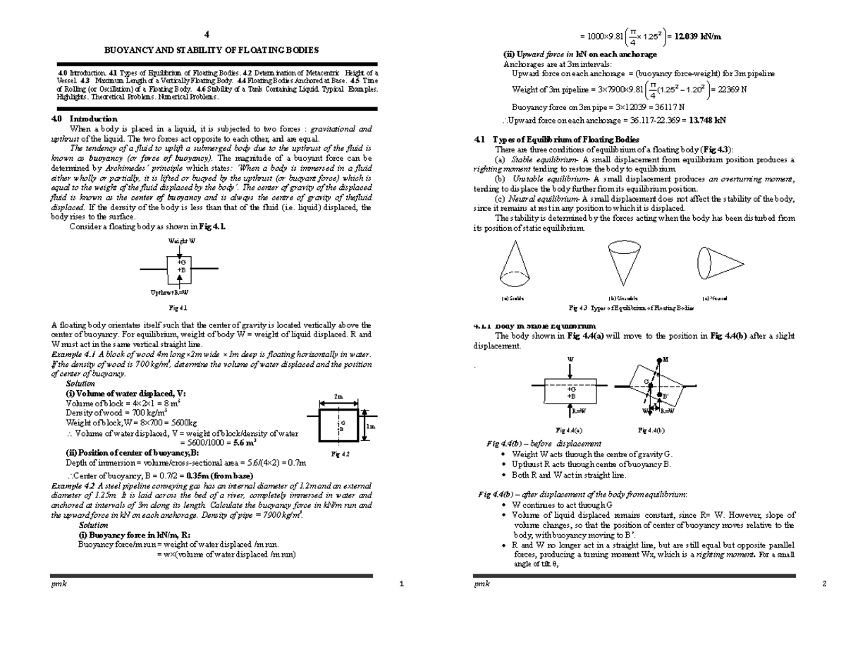 Buoyancy AND Stability OF Floating Bodies - pmk 1 BUOYANCY AND ...