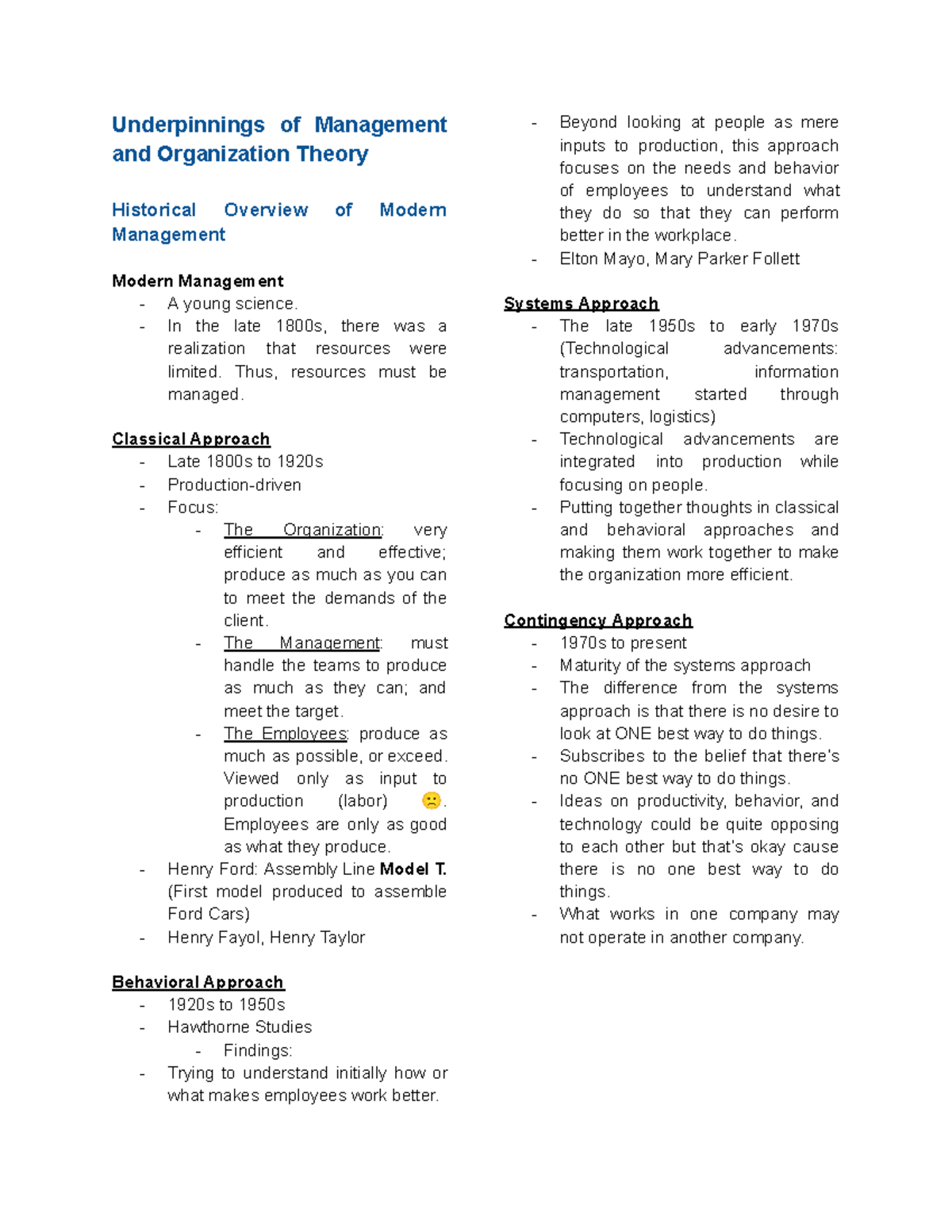 Underpinnings of Management and Organization Theory - Underpinnings of Management and ...
