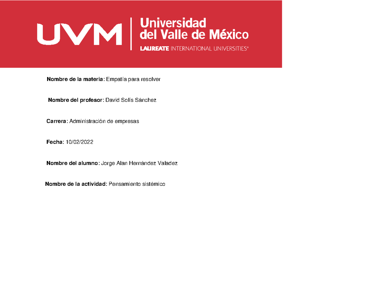 Actividad 5 1 - espero les sirva - Nombre de la materia: Empatía para resolver Nombre del ...