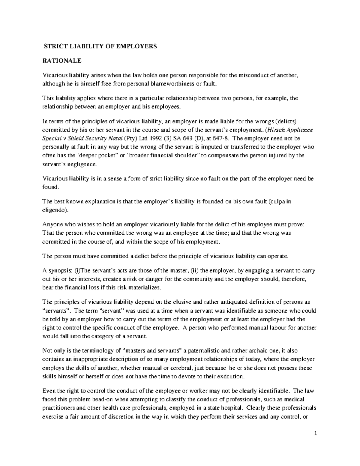 Lecture II Strict Liability of Employers - STRICT LIABILITY OF ...