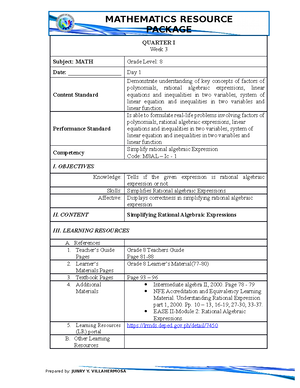 DLL-8 (WEEK 1, DAY 1) - A Detailed Lesson Plan for Grade 8 - Basic ...