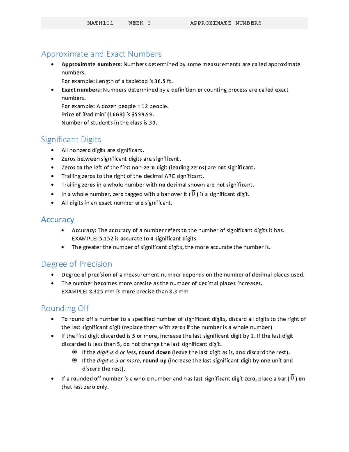 Week 3-Approximate Numbers (1.3) - MATH101 WEEK 3 APPROXIMATE NUMBERS ...