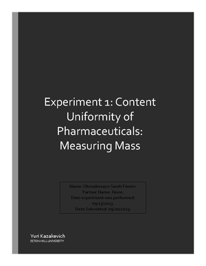 Experiment 5 - lab report - Experiment 5: Analysis of Unknowns Using Acid-Base Titration - Studocu