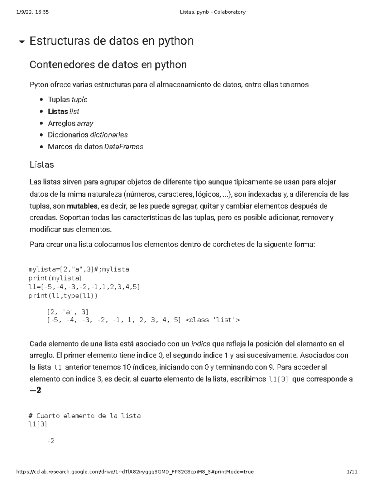 Listas - Una lista en Python es una estructura de datos formada por una ...