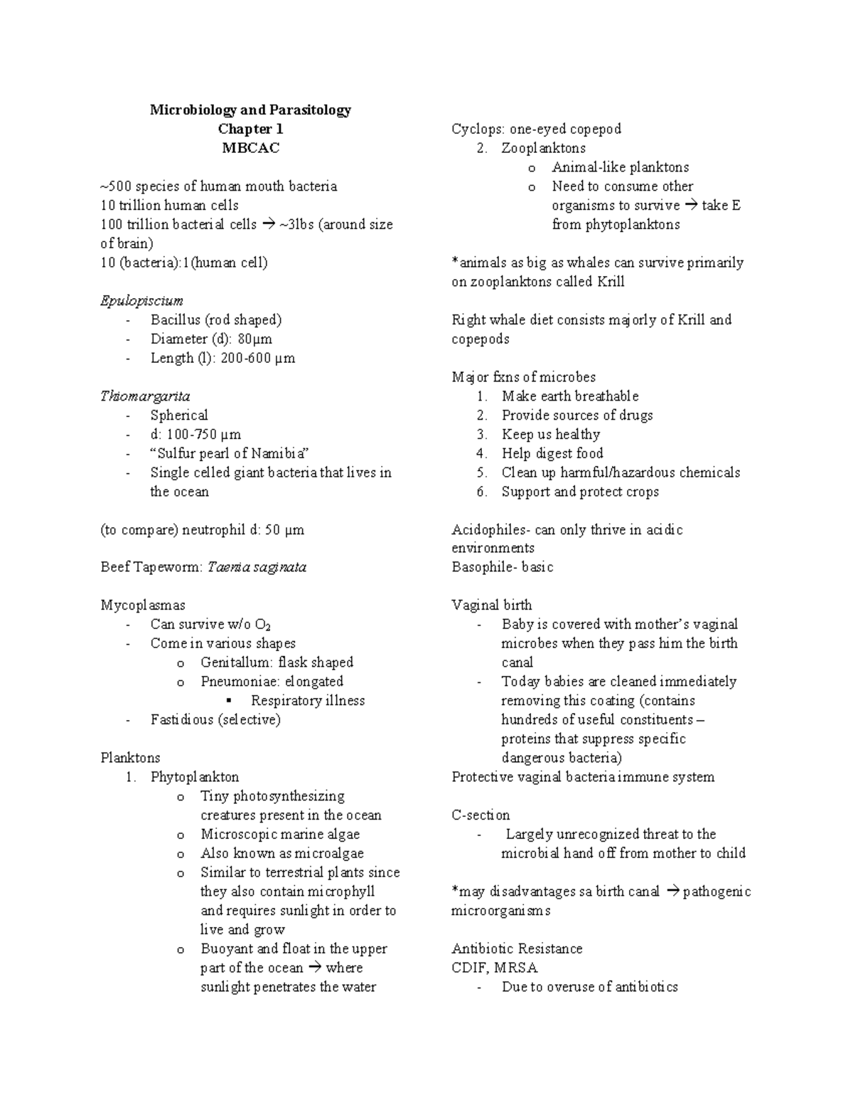 Ch1-micropara-notes - Microbiology and Parasitology - Microbiology and ...