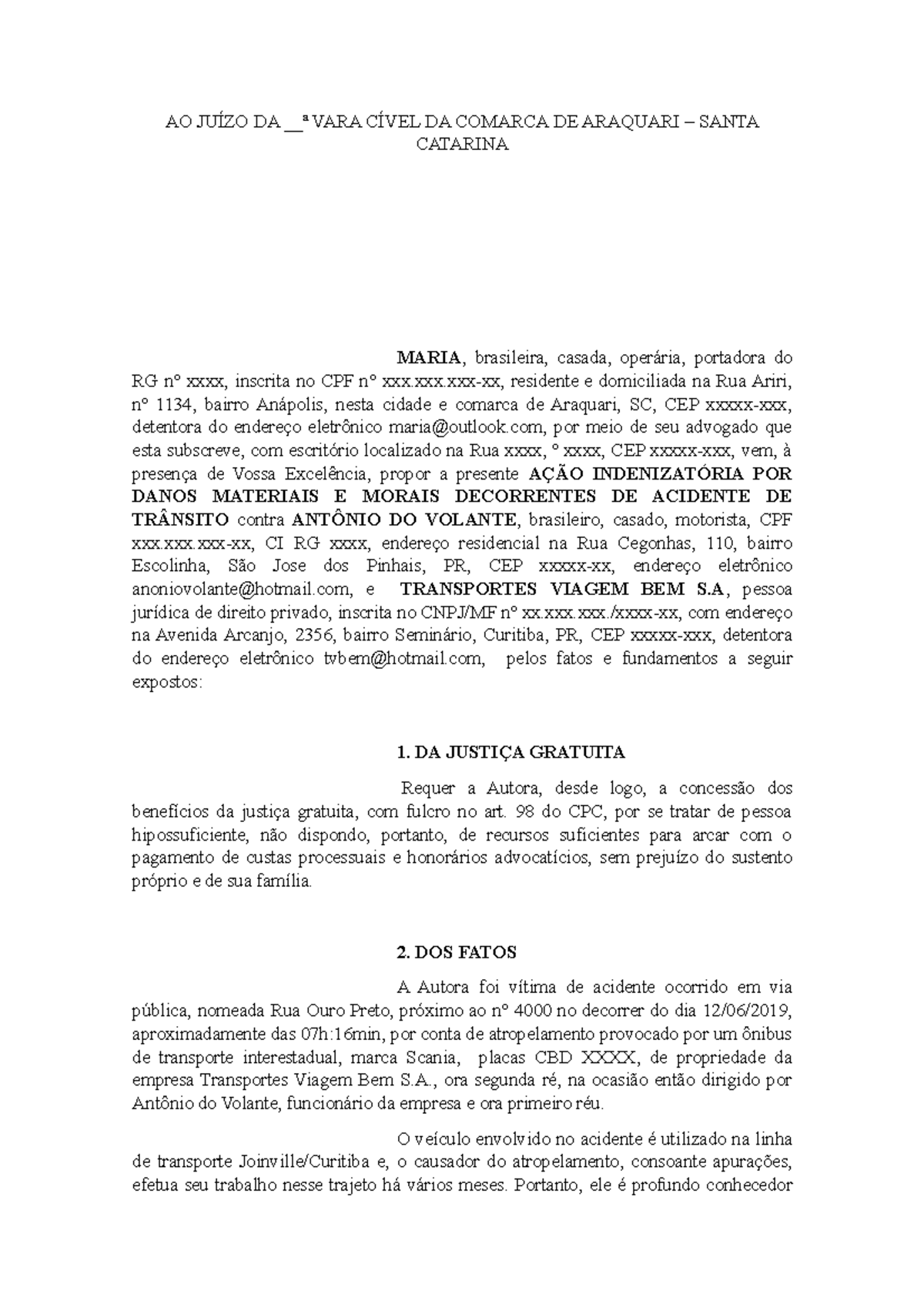 Peticao inicial civil - Apontamentos 1-7 - AO JUÍZO DA __ª VARA CÍVEL ...