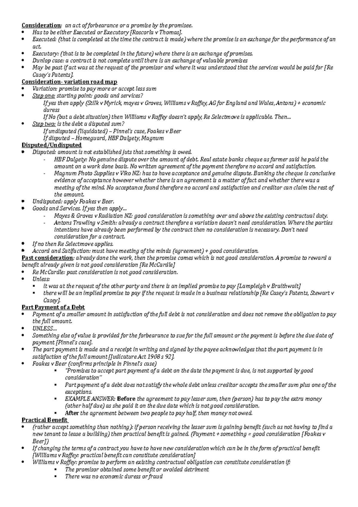 Contracts Cheat Sheet- Consideration - Consideration : an act of ...