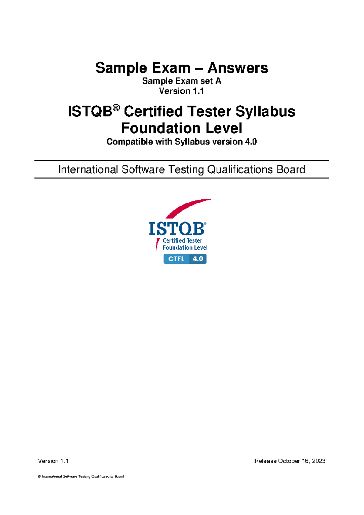 Istqb CTFL v4 - Testing course - Version 1. 1 Release October 1 6, 2023 ...