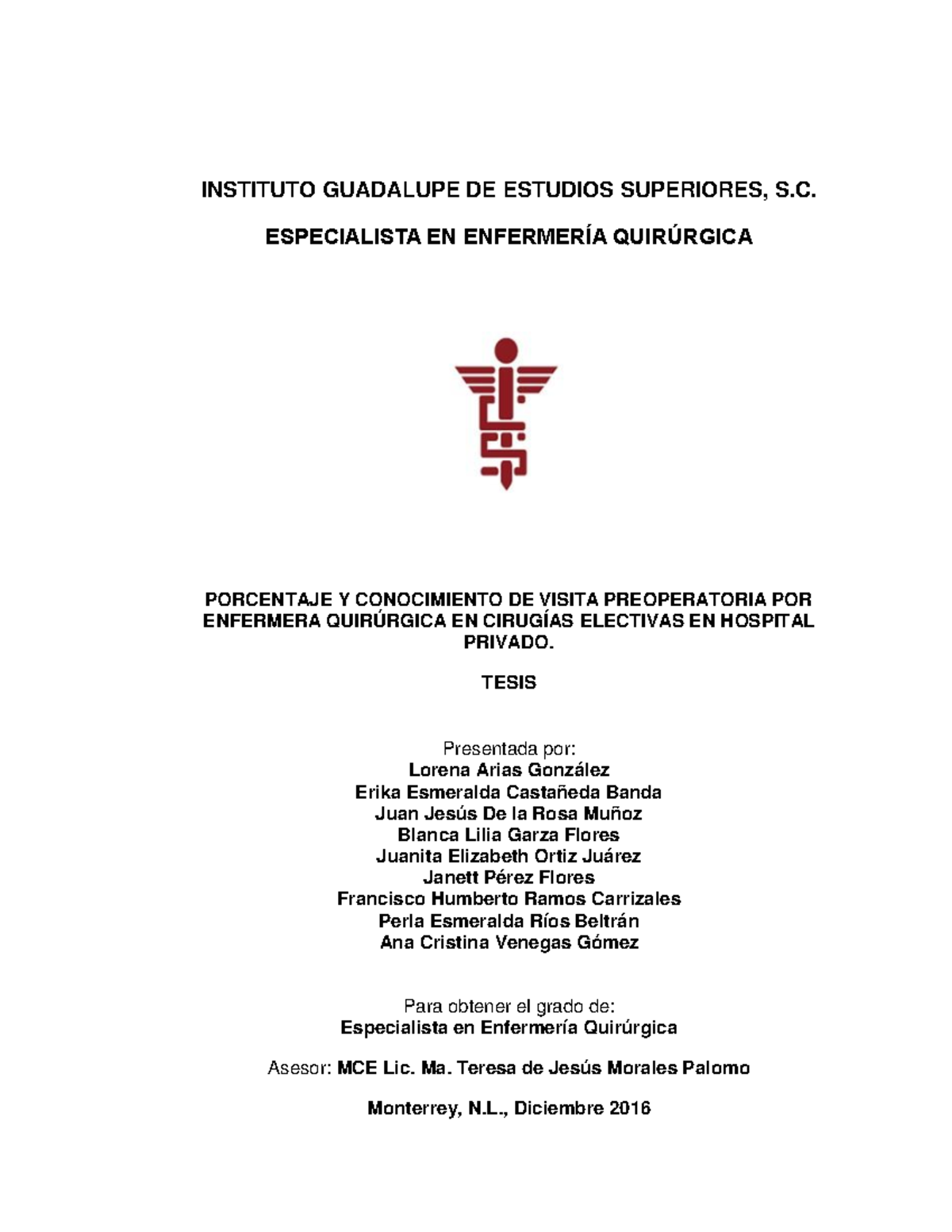 Porcentaje Y Conocimiento DE Visita Preoperatoria POR Enfermera ...