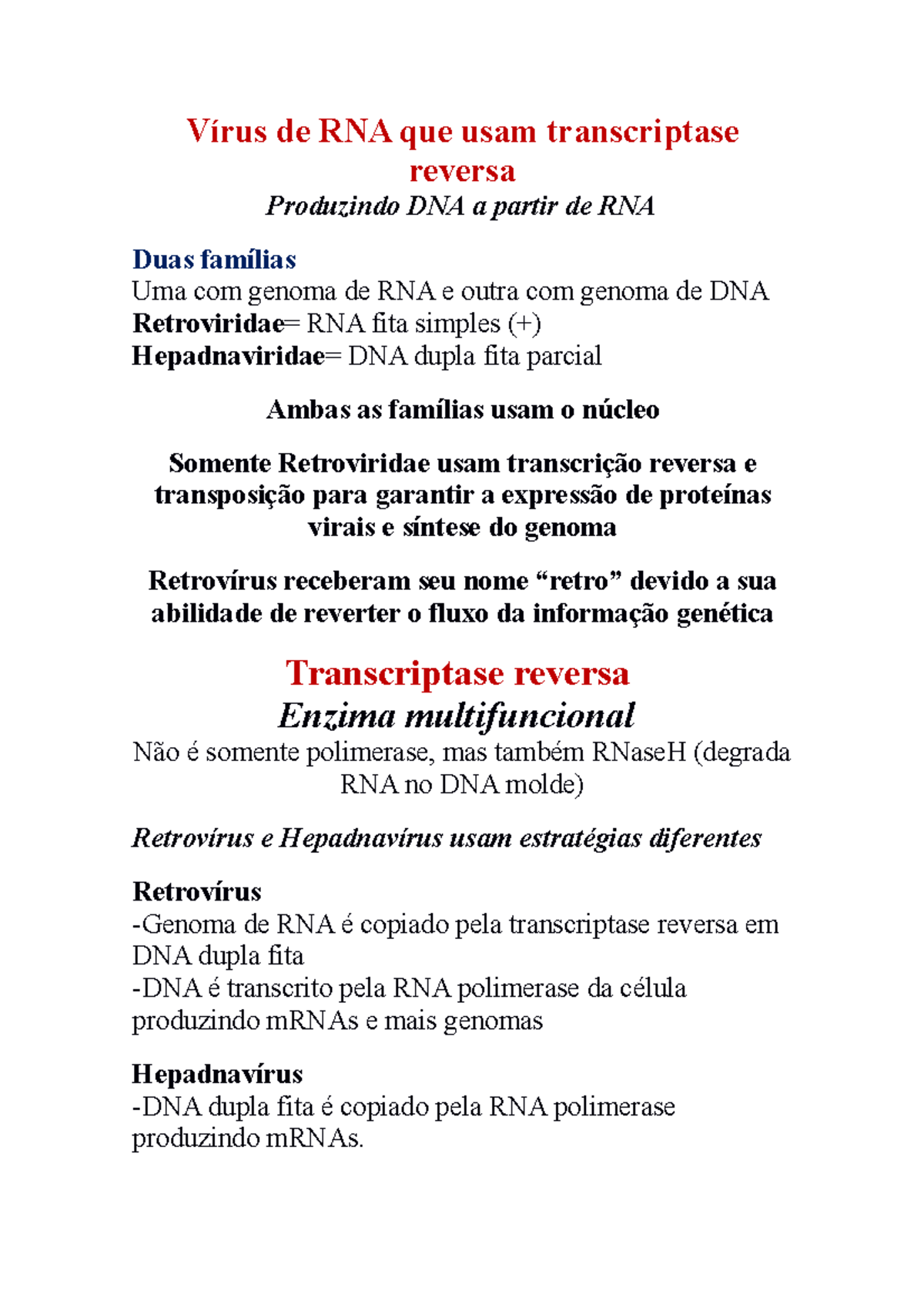 Vírus de RNA que usam transcriptase reversa - de RNA que usam ...