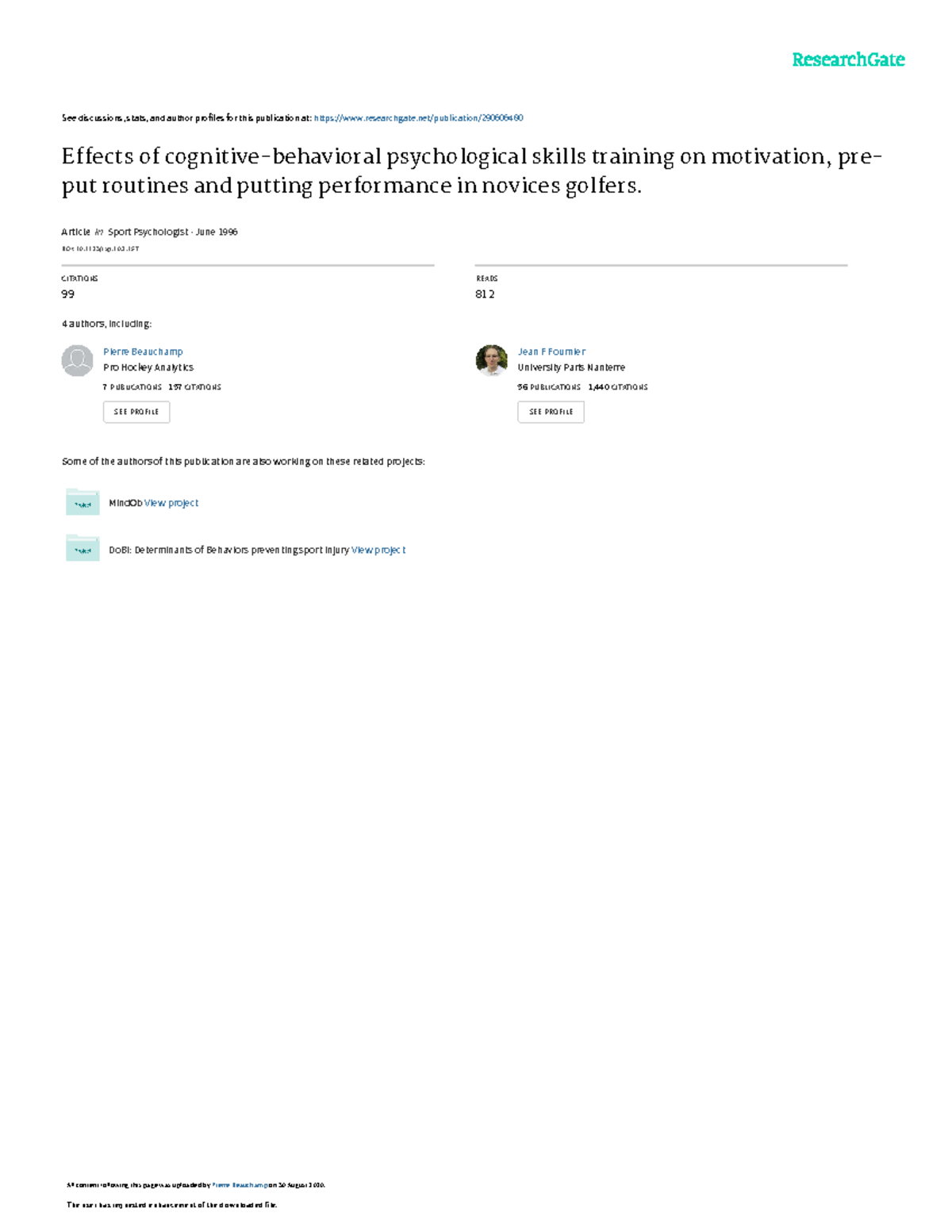 Effects of cognitive-behavioral psychological skills training on ...