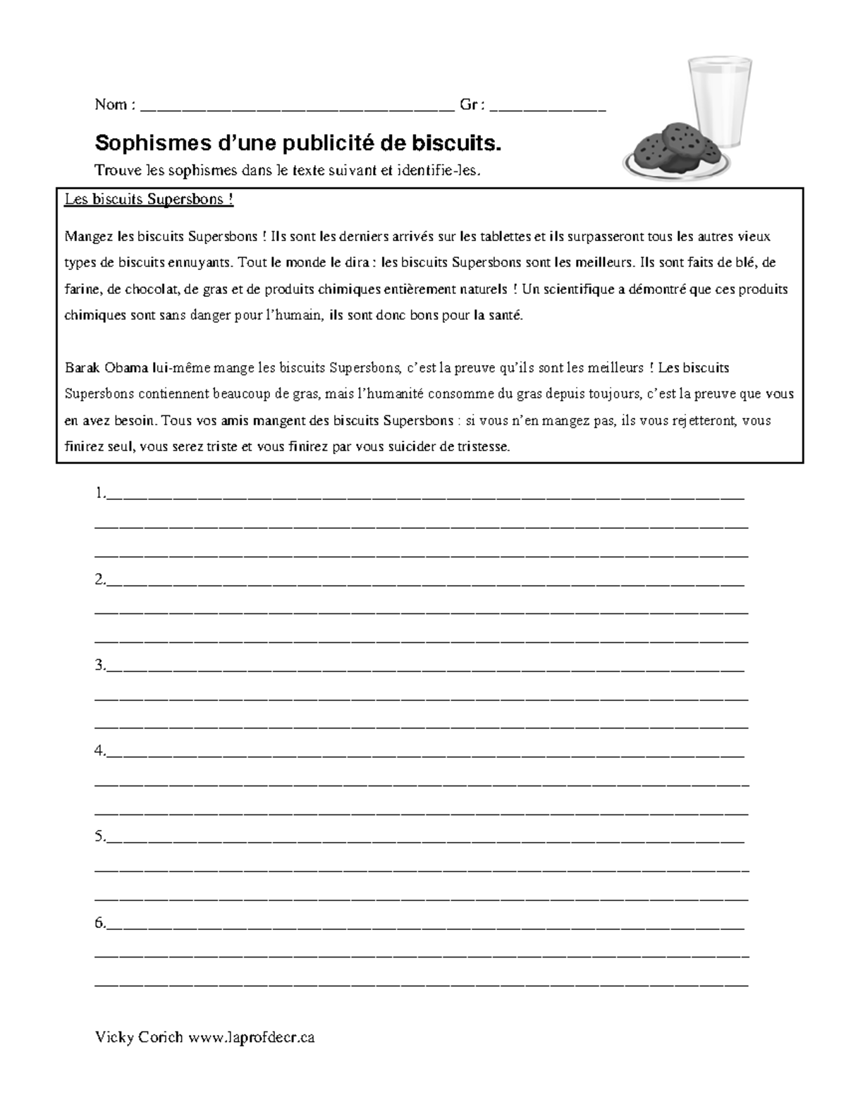 013 sophismes publicite biscuits - Vicky Corich laprofdecr Nom : - Studocu