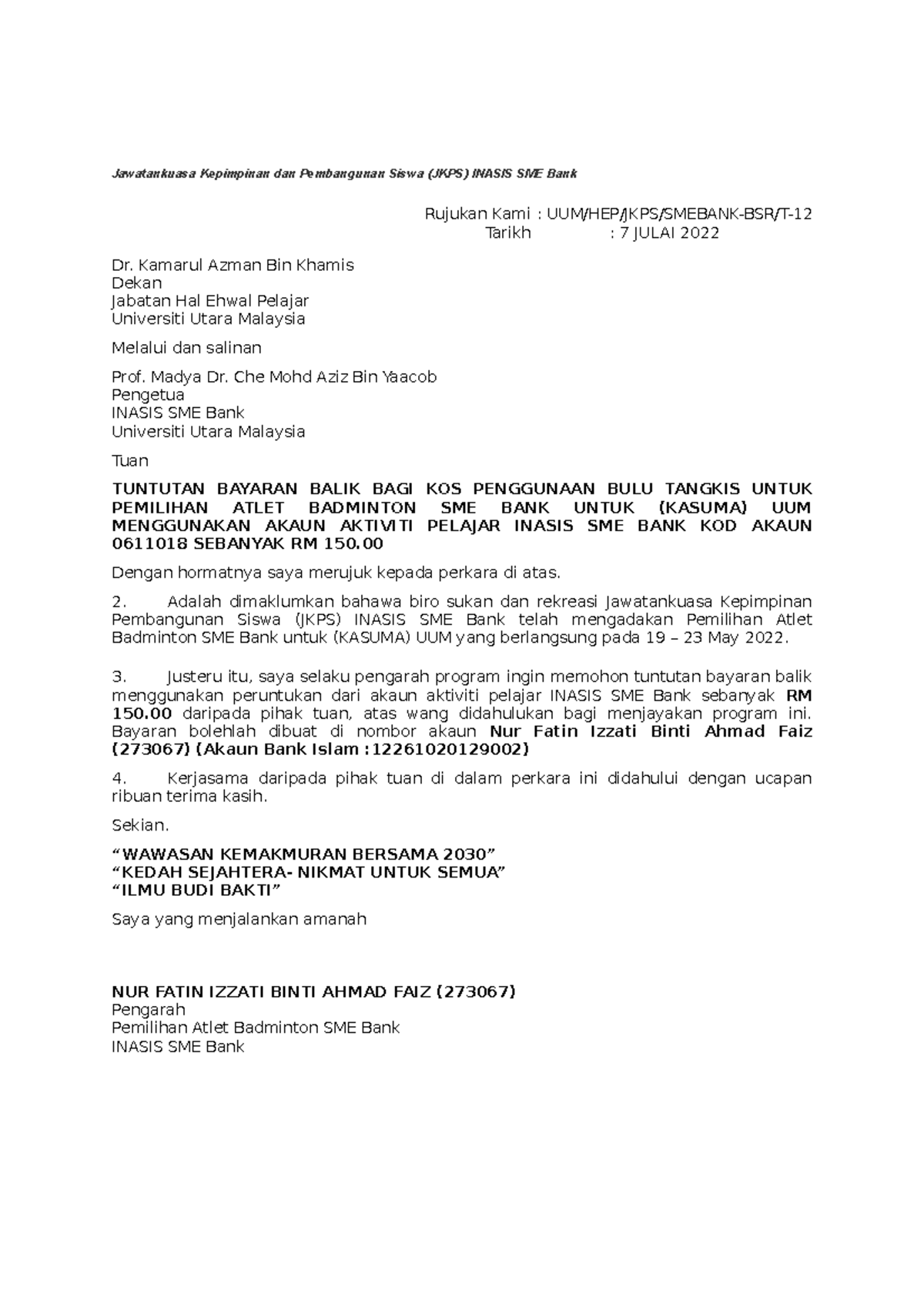 Claim Shutttle - SEMOGAA BERGUNA - Jawatankuasa Kepimpinan dan ...