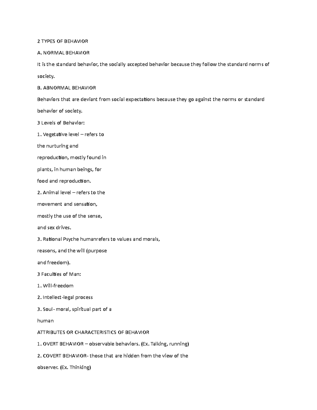 Lecture Human Behavior 1 - 2 TYPES OF BEHAVIOR A. NORMAL BEHAVIOR It is ...