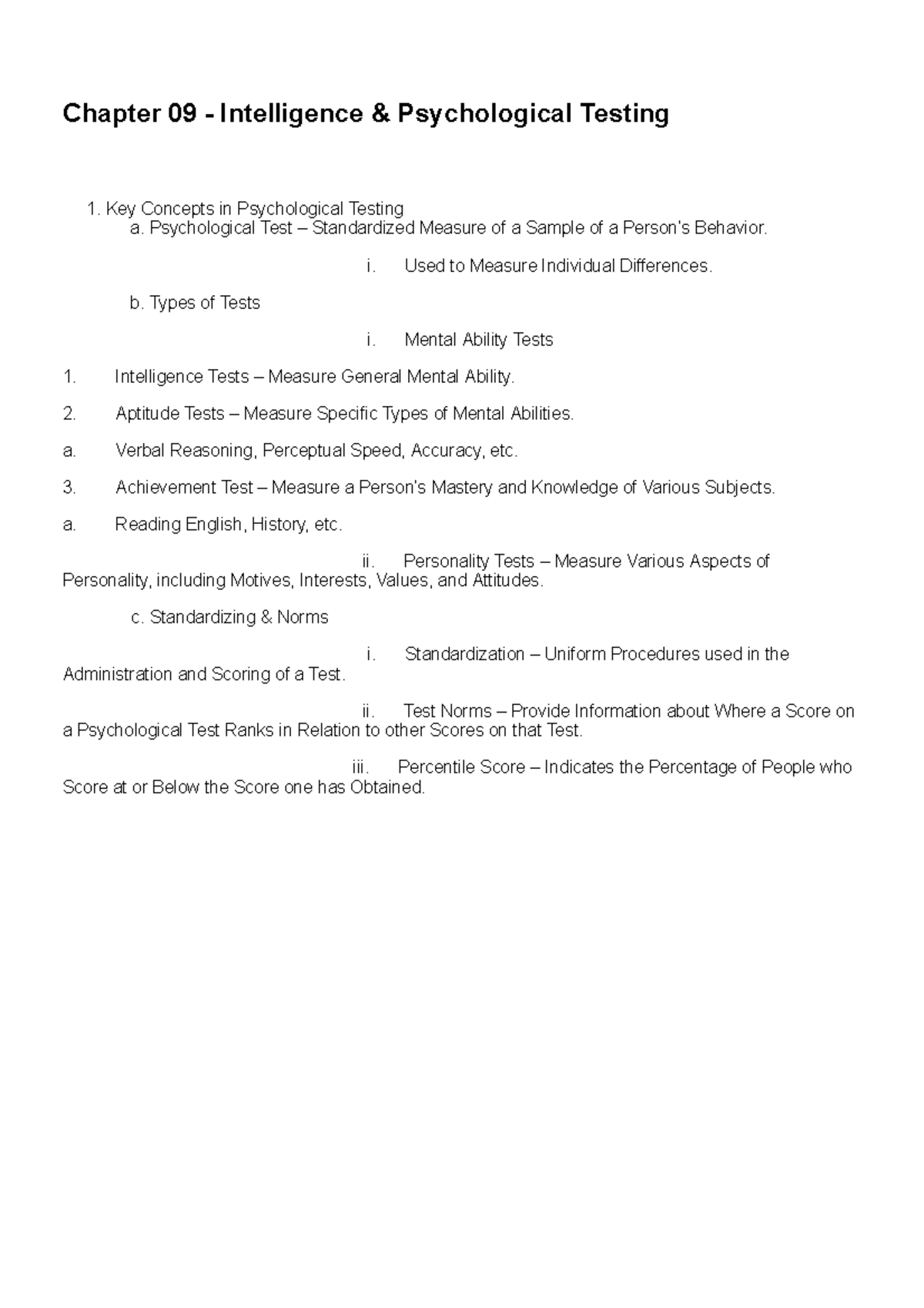 Chapter 09 - Intelligence & Psychological Testing - Chapter 09 ...