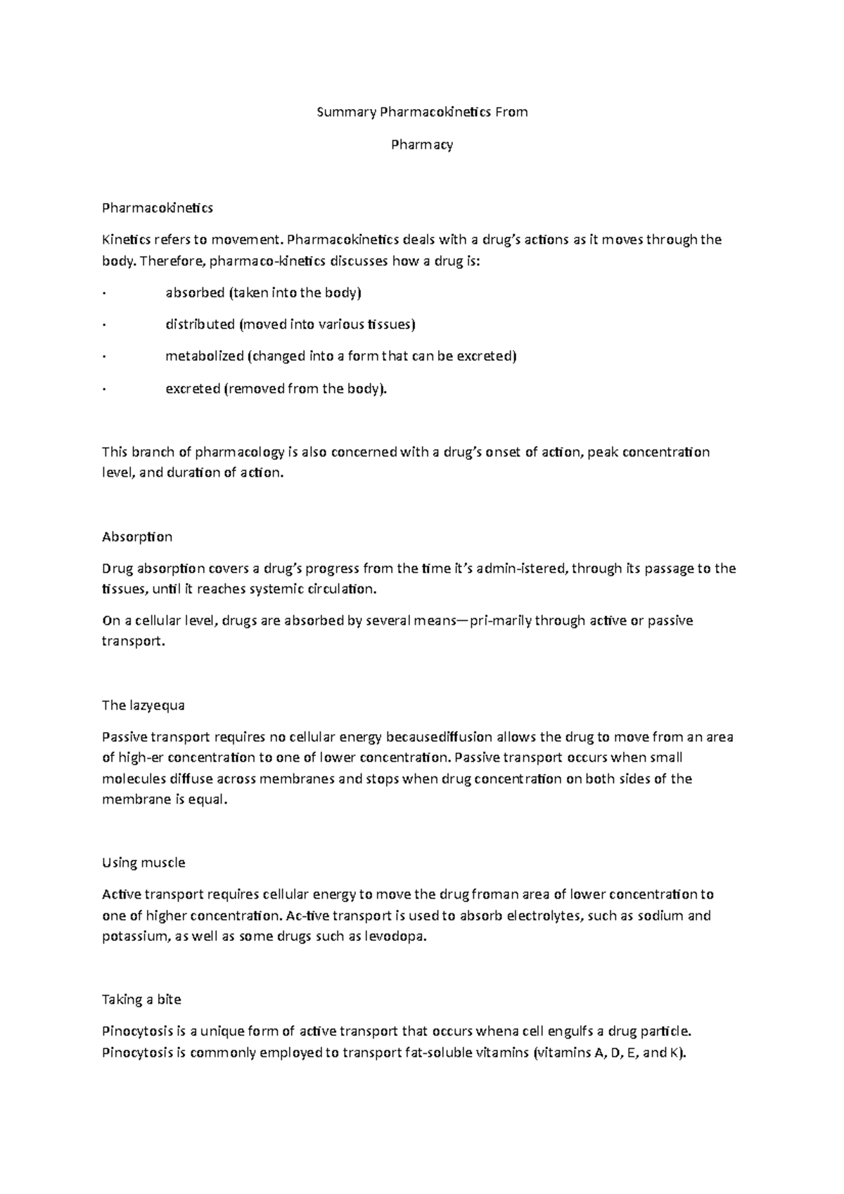 Summary Pharmacokinetics From Pharmacy - Summary Pharmacokinetics From ...
