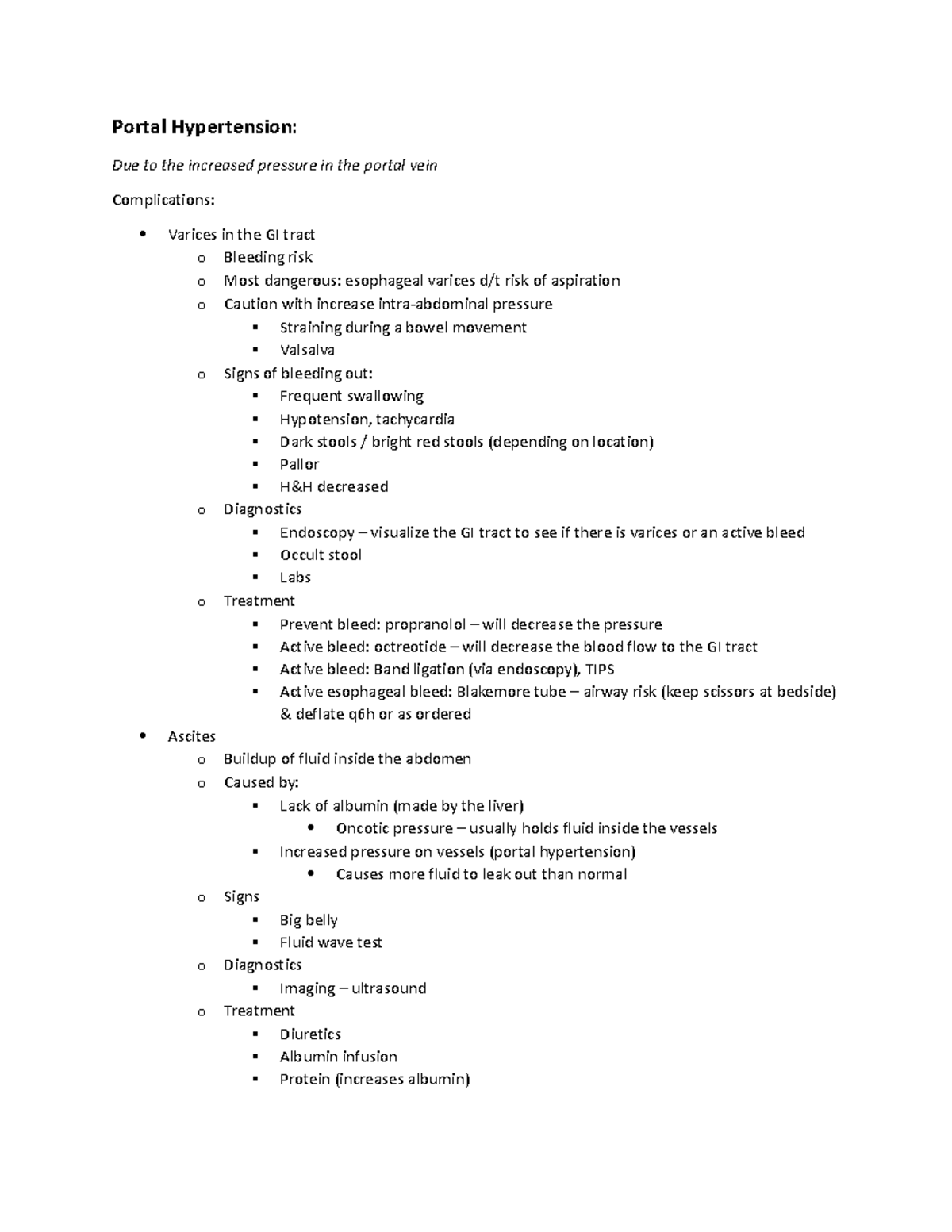 Portal Hypertension Tutoring Notes - Portal Hypertension: Due to the ...