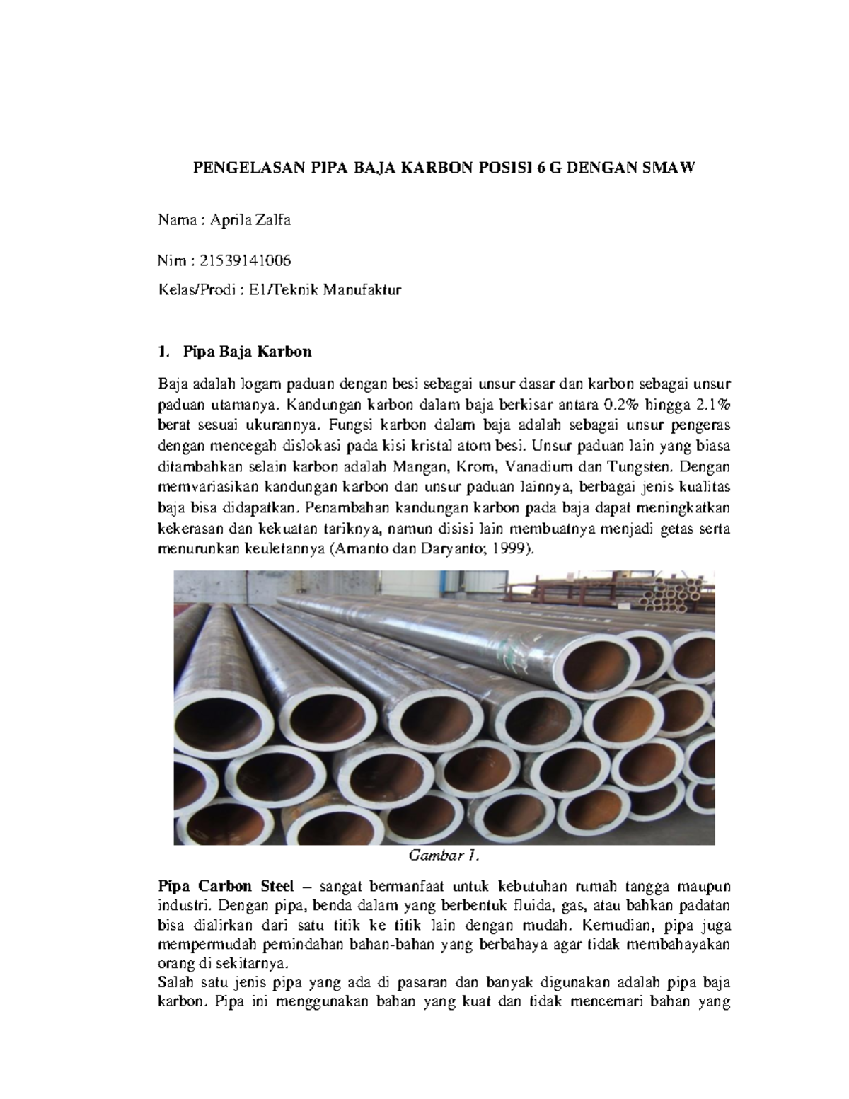 Artikel Las Pipa Aprila Zalfa 21539141006 - PENGELASAN PIPA BAJA KARBON ...