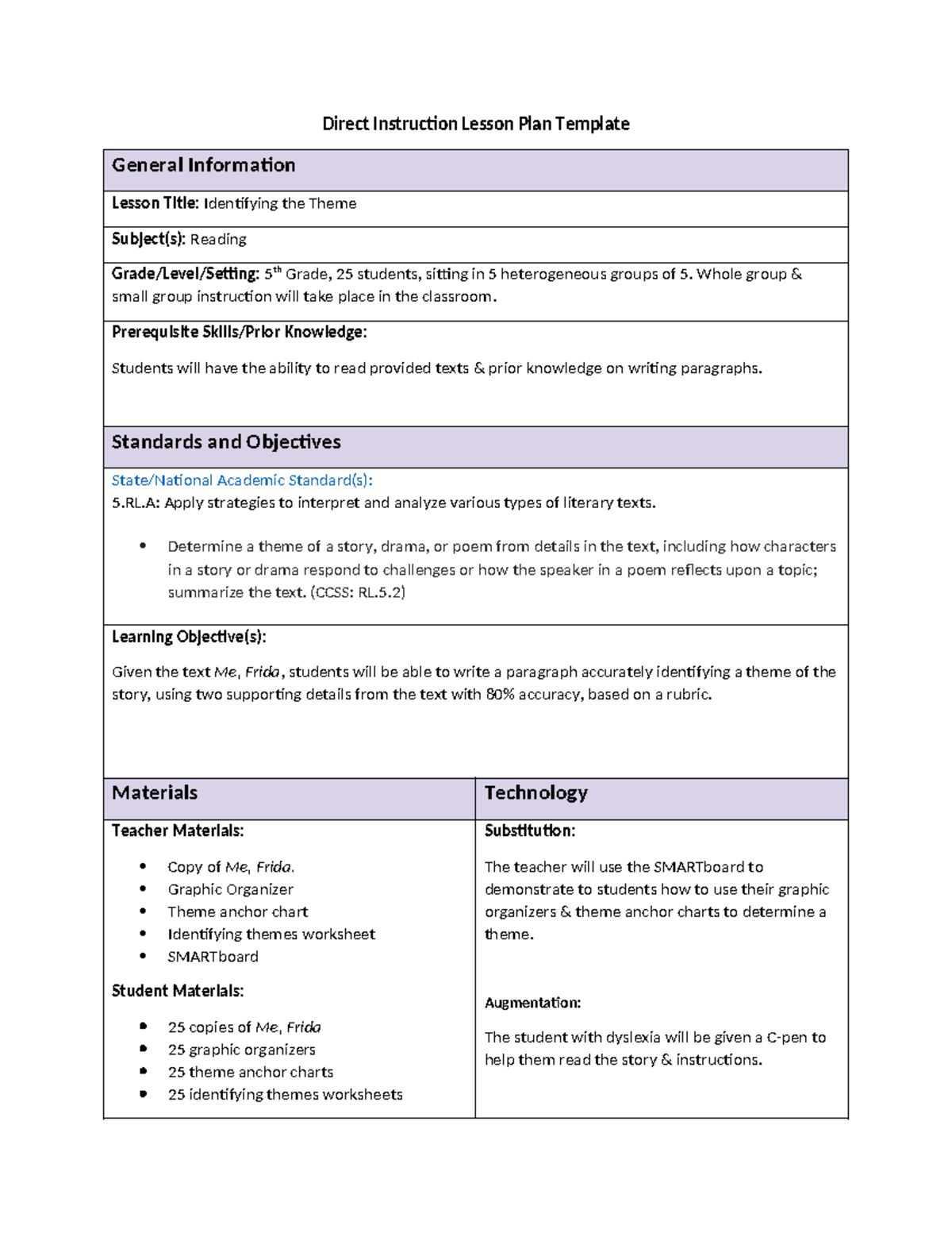 C970 Task 1 Lesson Plan - Passed with no revisions - Direct Instruction ...