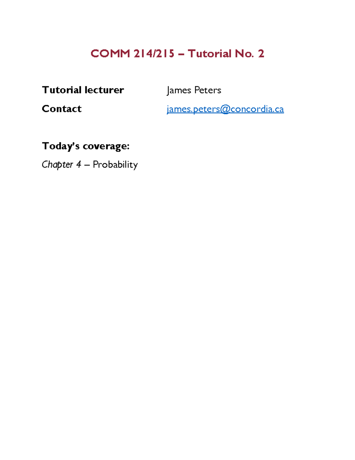 Comm 214 Tutorial 2 - practice questions - COMM 214/ 215 – Tutorial No ...