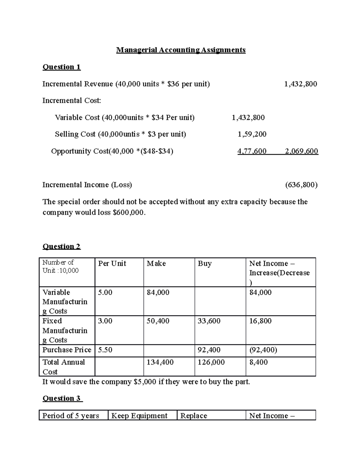 Managerial Accounting Assignments - Managerial Accounting Assignments ...