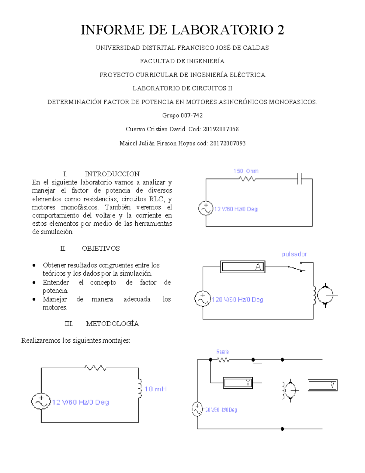 Practica DE Laboratorio 2 - INFORME DE LABORATORIO 2 UNIVERSIDAD DISTRITAL FRANCISCO JOSÉ DE ...