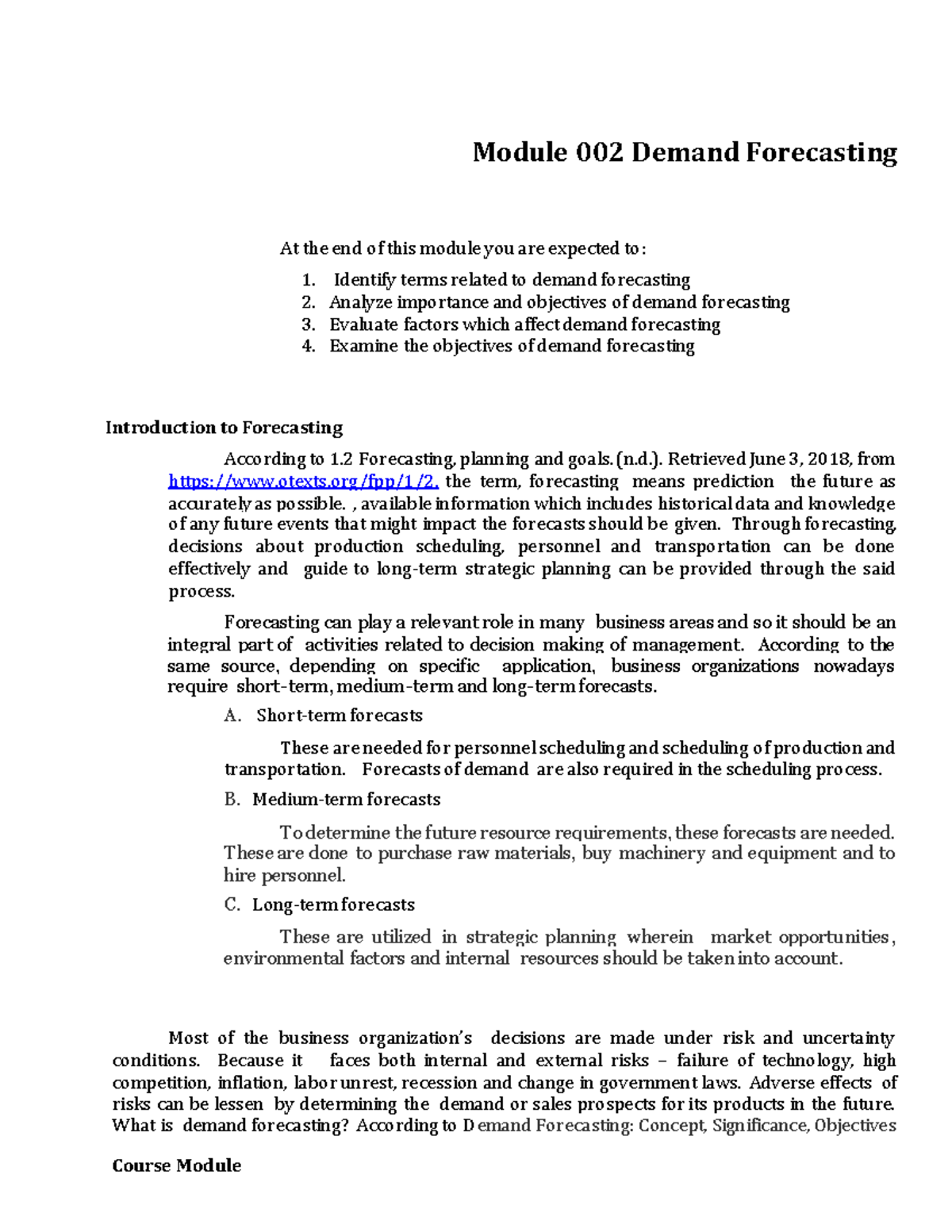 W2 Module 2- Demand Forecasting Presentation - Course Module Module 002 ...